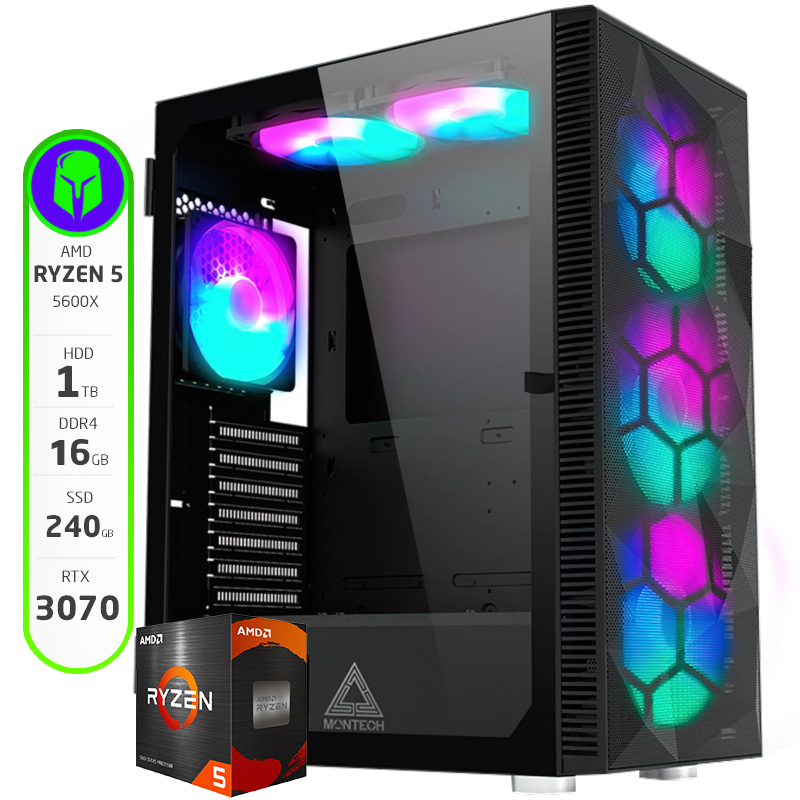 PC GAMER ARMADA AMD RYZEN 5 5600X -16GB -240GB SSD - 1TB HDD - RTX 3070 LHR