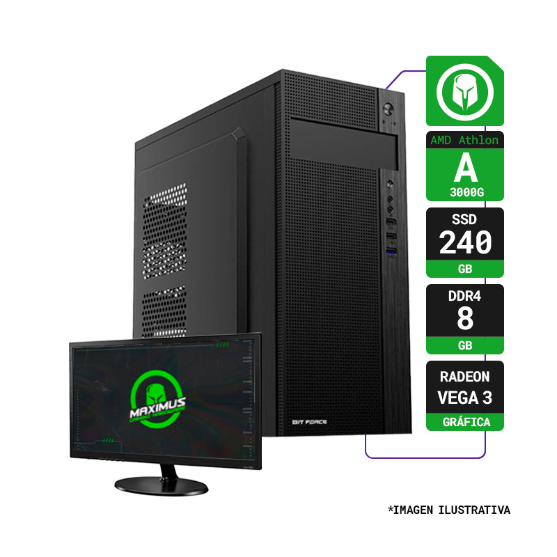 PC OFICINA AMD ATHLON 3000G RAM 8GB SSD 240GB + MONITOR 22"
