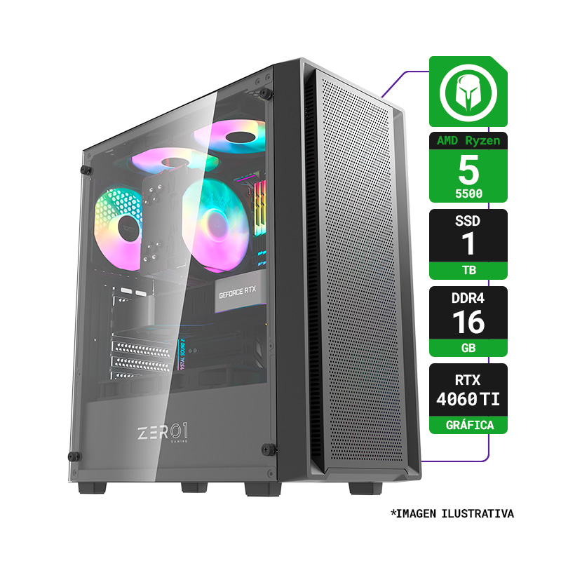 PC GAMER ARMADA COMPLETA AMD RYZEN 5 5500 RTX 4060 TI 16GB 1TB