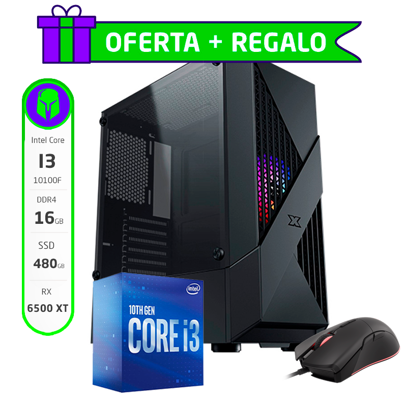 PC GAMER ARMADA COMPLETA INTEL CORE I3 10100F 16GB SSD 480GB RX 6500 XT + MOUSE DE REGALO