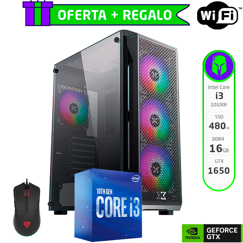 PC GAMER ARMADA INTEL CORE I3 10100F+16GB+SSD 480GB+GTX 1650+WIFI+MOUSE DE REGALO